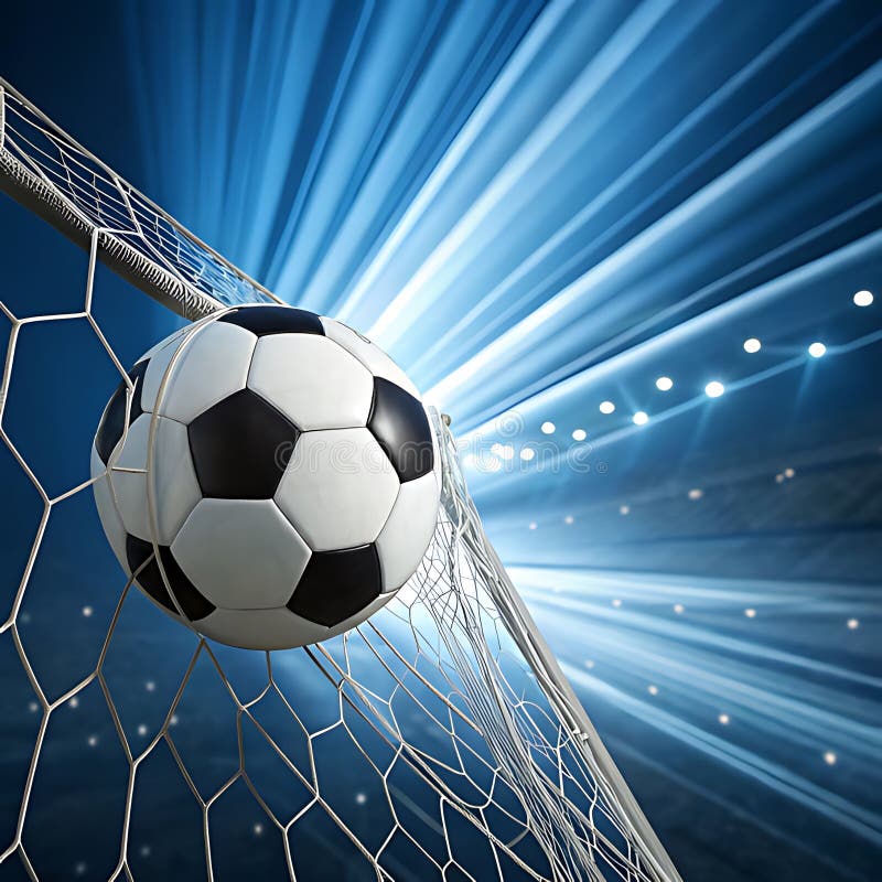 High-impact Soccer Ball Goal Moment Under Stadium Lights Stock ...