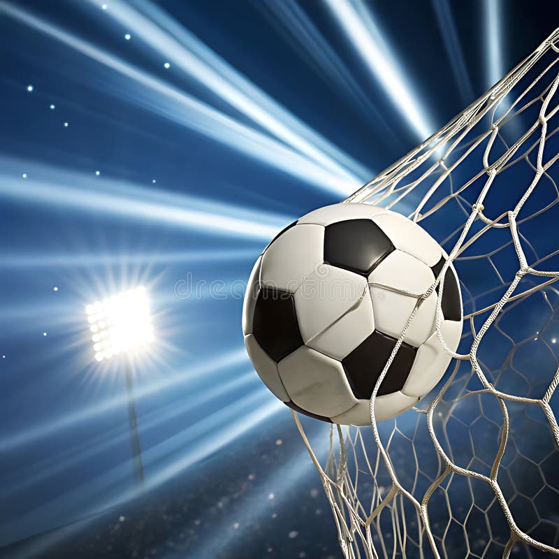 High-impact Soccer Ball Goal Moment Under Stadium Lights Stock ...