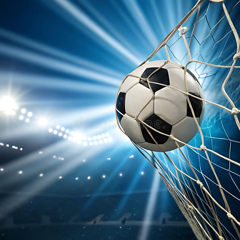 High-impact Soccer Ball Goal Moment Under Stadium Lights Stock ...
