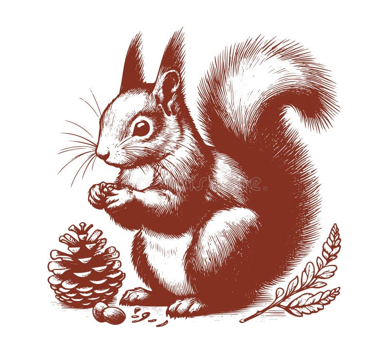Red Squirrel Hand Drawn Vintage Vector Stock Vector - Illustration of ...
