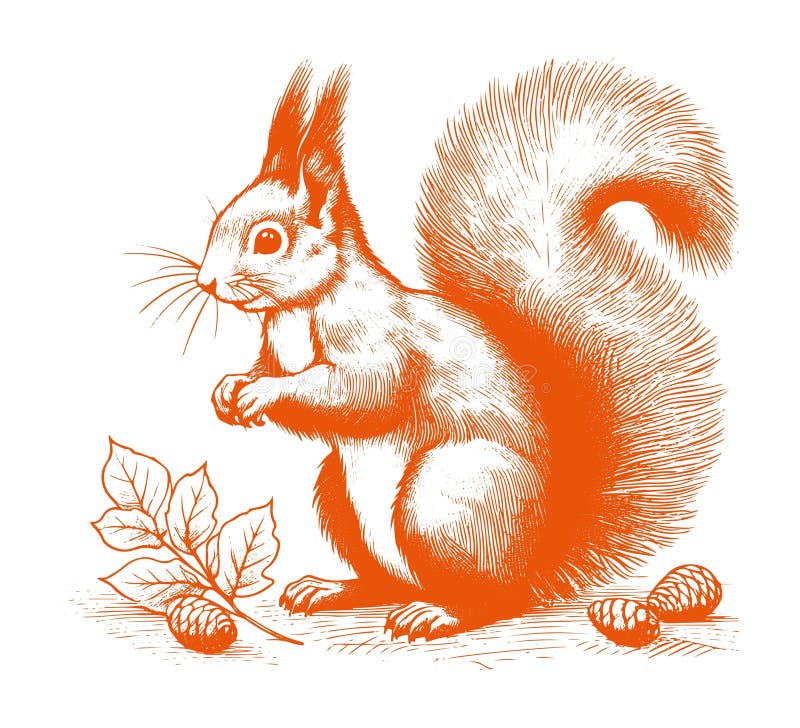 Red Squirrel Hand Drawn Vintage Vector Stock Illustration ...