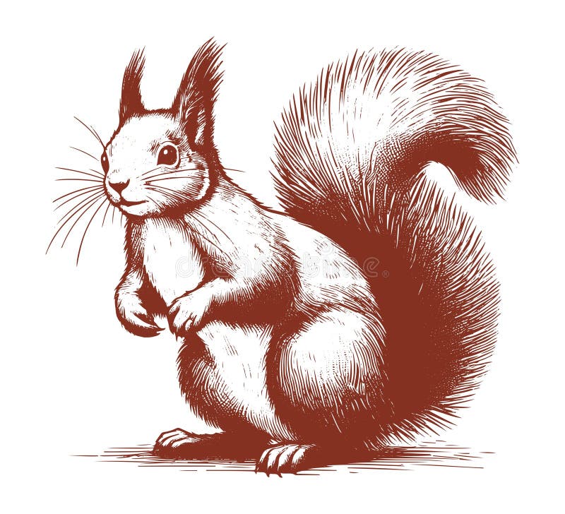 Red Squirrel Hand Drawn Vintage Vector Stock Illustration ...