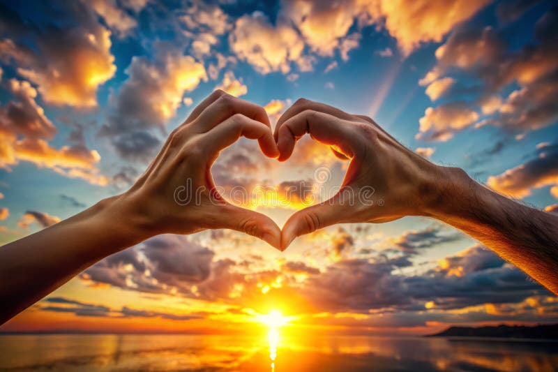 Romantic Sunset Heart Hands a Touching Design for Couples Greeting ...
