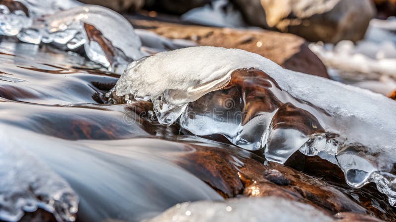 Capture the Melting Ice in a Mountain Stream, with Water Flowing Around ...