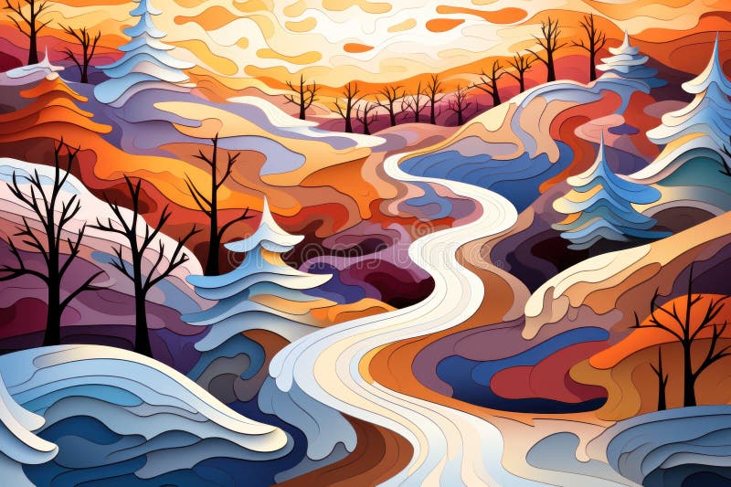 Ski Trail Patterns - Generative AI Stock Illustration - Illustration of ...