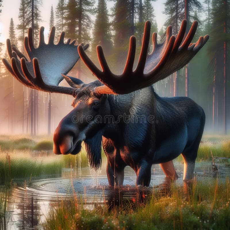 Capture Moose Knee Deep in Marshes or Strolling through Forest Stock ...