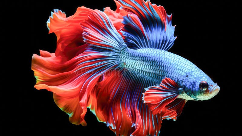 Capture the Moving Moment of Red Blue Siamese Fighting Fish on Black ...