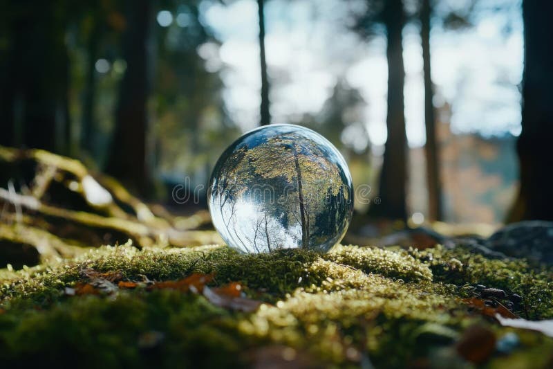 Capture Nature, Crystal Ball Reflects Forest on Moss Bed with World in ...