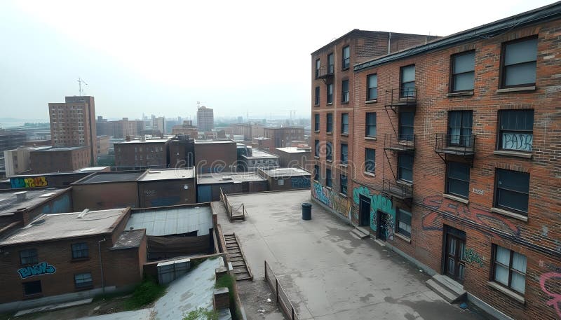 Urban Decay Cityscape: a Rooftop Perspective - Generative AI Stock ...