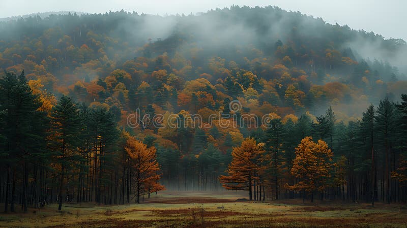 Vibrant Autumn Forest Landscape on Canvas Stock Illustration ...