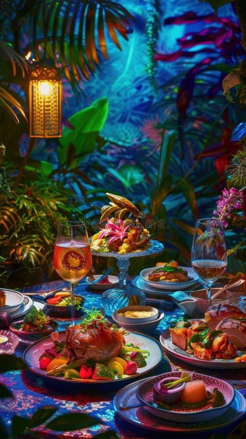 Capture a Utopian Culinary Fusion in a Panoramic View Showcasing ...