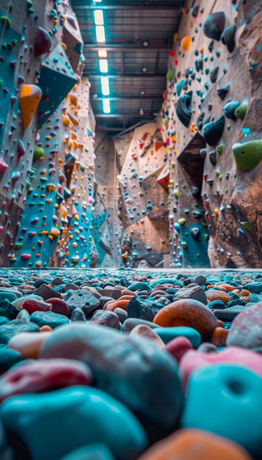 Indoor Rock Climbing Gym with Colorful Holds and Artificial Climbing ...