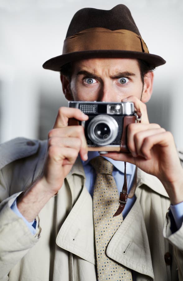 Captured In The Act Private Detective Capturing A Photo Using A Retro