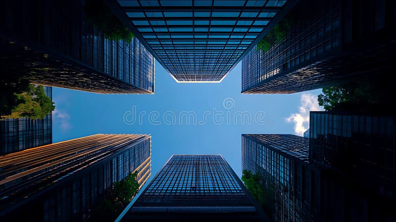 Urban Skyward View: Buildings Framing the Blue Sky Captured from Below ...