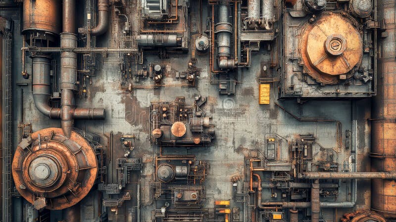 Industrial Factory Aerial View Showcasing Intricate Machinery and ...