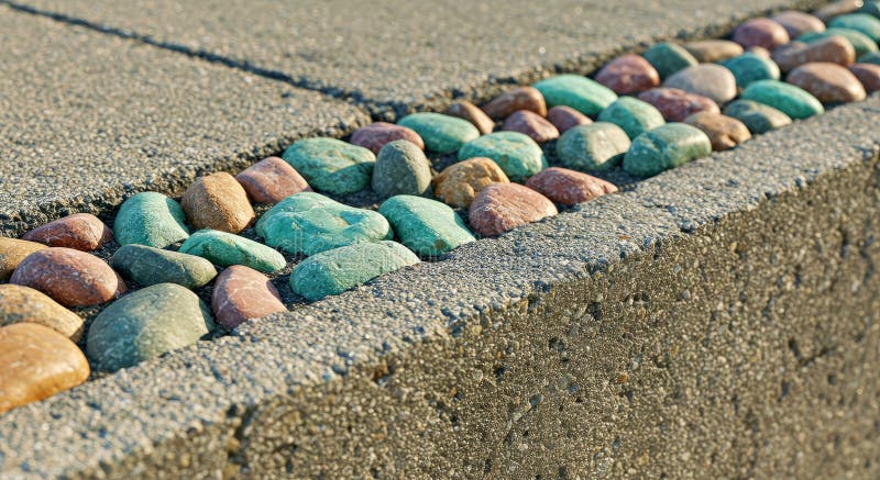 Unique Multicolored Pebble and Concrete Garden Border Texture Stock ...