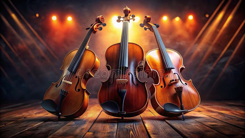 Three Violins in a LowLight Setting a Dramatic Portrait of Classical ...