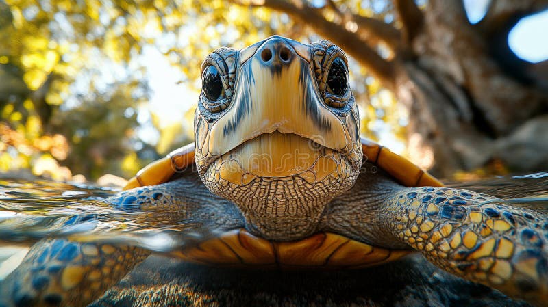 A Joyful Turtle Stands Beneath the Broad Canopy of a Majestic Plane ...