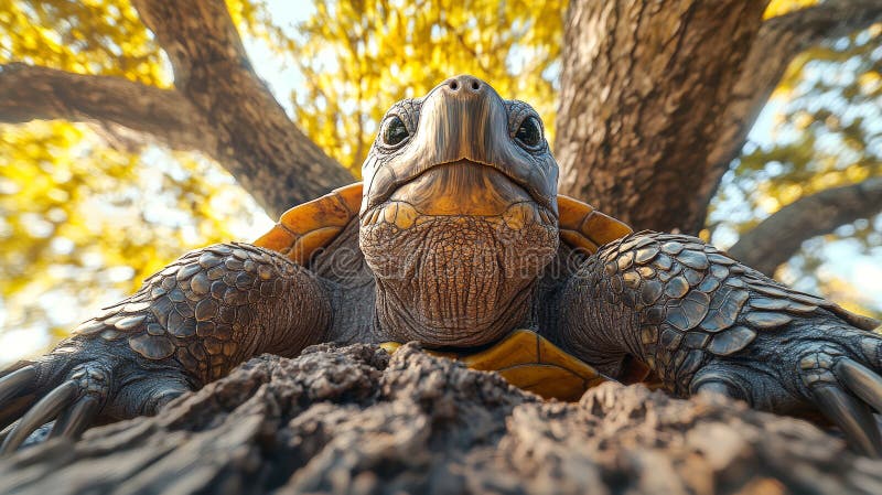 A Joyful Turtle Stands Beneath the Broad Canopy of a Majestic Plane ...