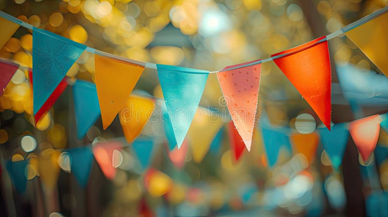 Triangular Flags Fluttering in Vintage Tones at Colorful Outdoor Party ...