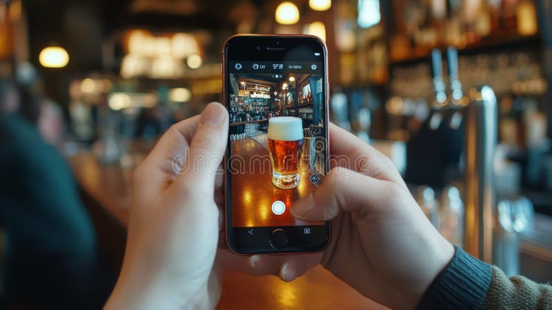 Capturing Beer in a Bar with Smartphone Camera Stock Illustration ...