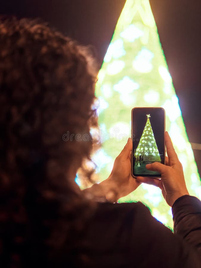 Capturing Christmas Tree Lights with Smartphone Stock Photo - Image of ...