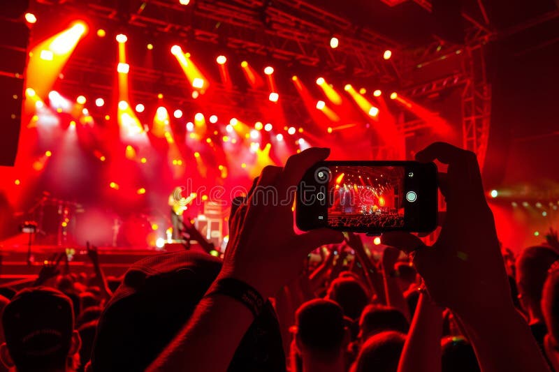 Capturing Concert on Smartphone, Crowd, Stage Lights Stock Image ...
