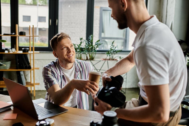 Capturing Creativity: Man Photographing Another with Stock Image ...