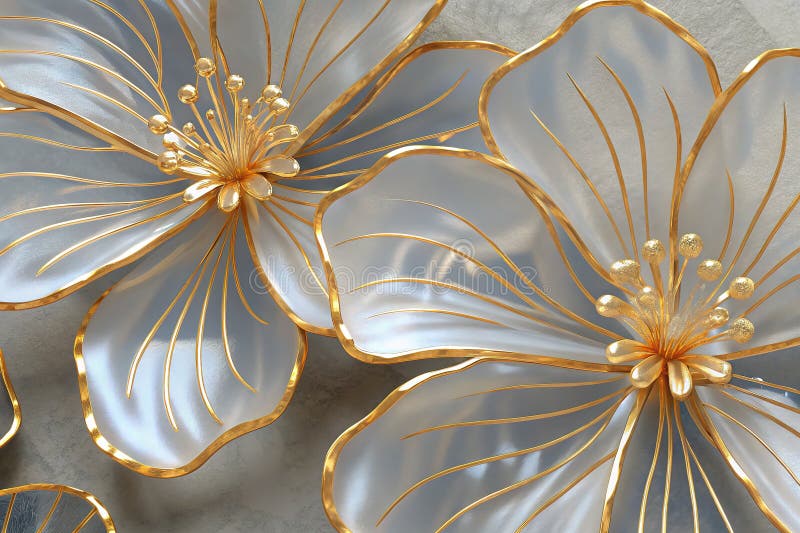 Two Exquisite Translucent Flowers with Gilded Edges Gracefully Adorn a ...