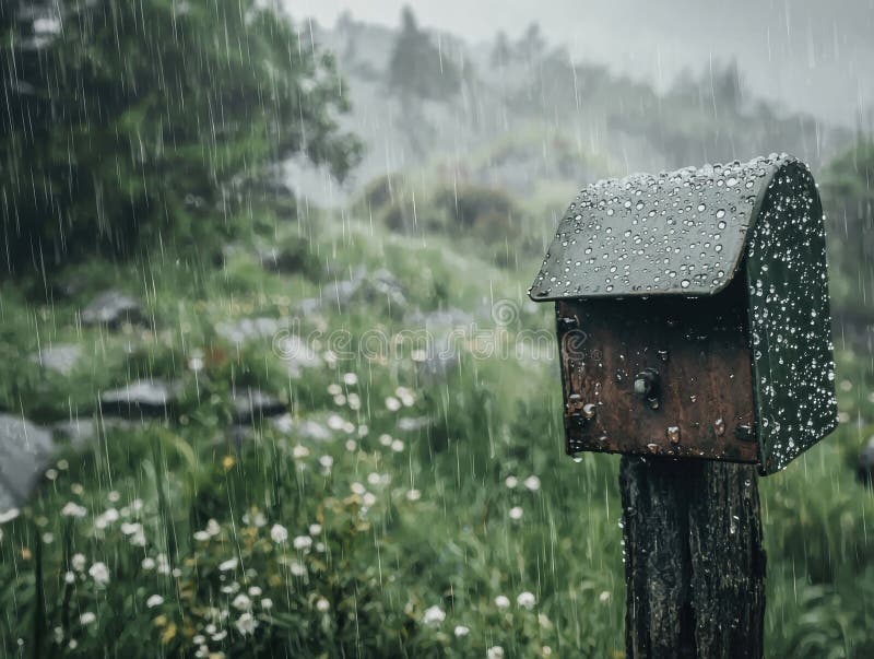 Capturing the Essence of a Rainy Day: a Mailbox Surrounded by Drizzling ...