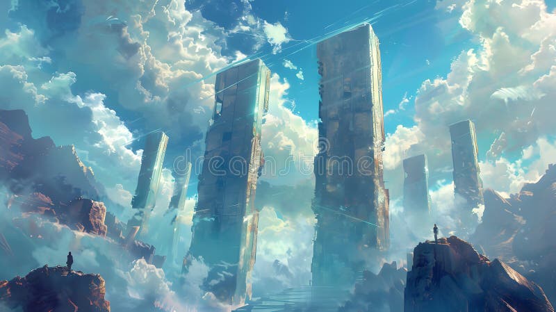 Monolithic Structures Rise from Abstract Background in Serene Harmony ...