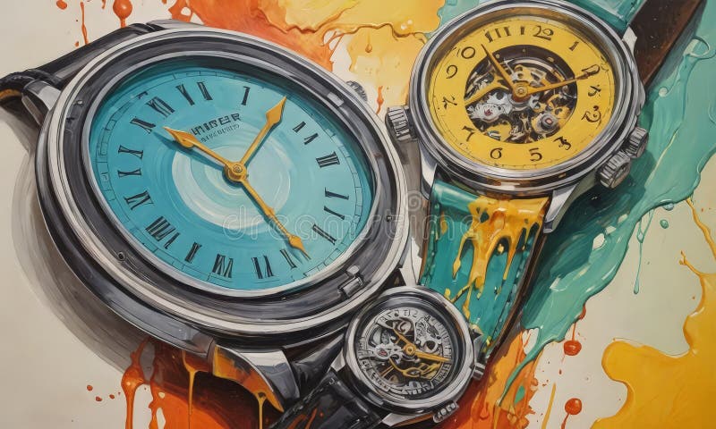 Painting Two Watches with Blue Dial Stock Illustration - Illustration ...