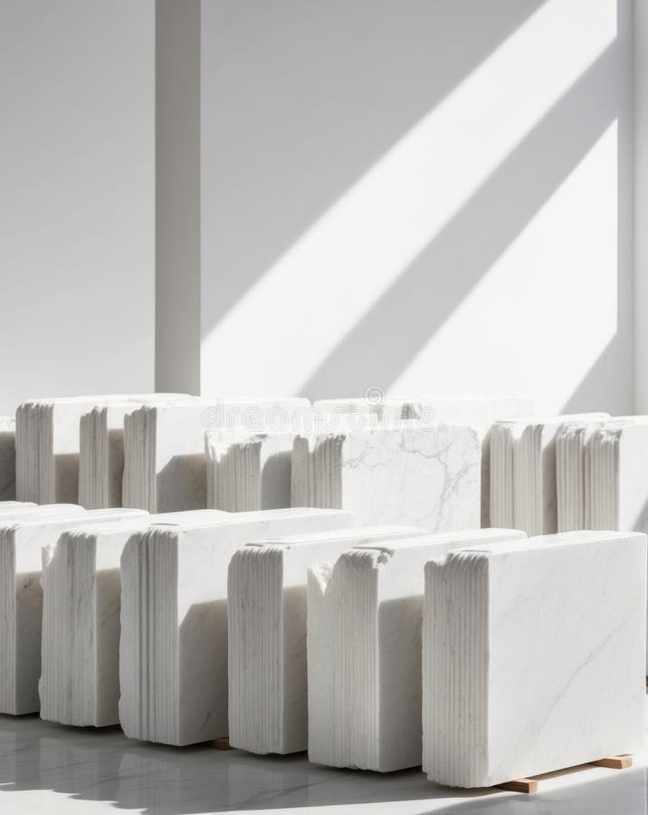 Capturing Freshly Quarried White Marble Blocks Prepared for Processing ...