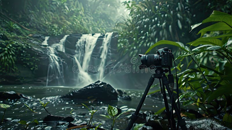 Capturing the Majestic Cascade Stock Photo - Image of technology ...