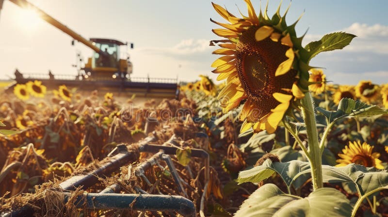 Capturing the Majestic Process of Sunflowers Being Harvested by a ...