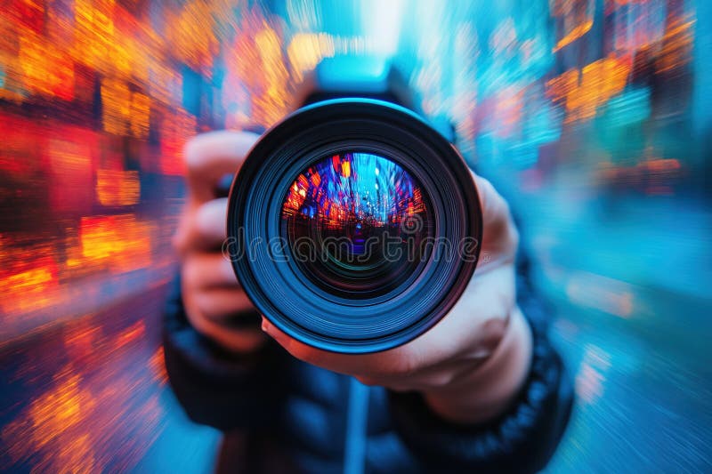 Capturing the Moment with a Camera Against Vibrant Distorted ...