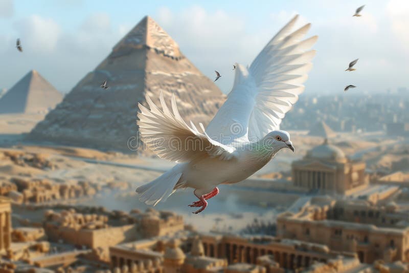 Capturing a Pigeon Over Historic Egypt at Spring Stock Illustration ...