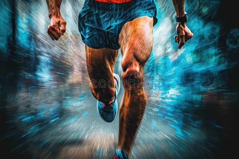 Dynamic Close-Up of a Runner in Motion with Blurry Background ...