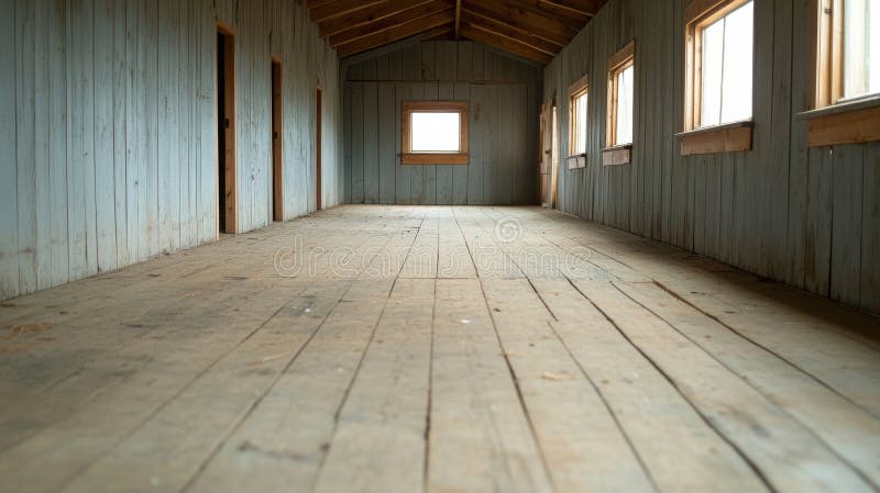 Capturing a Rustic Barn Interior with a Worn Wooden Floor, Gray Walls ...