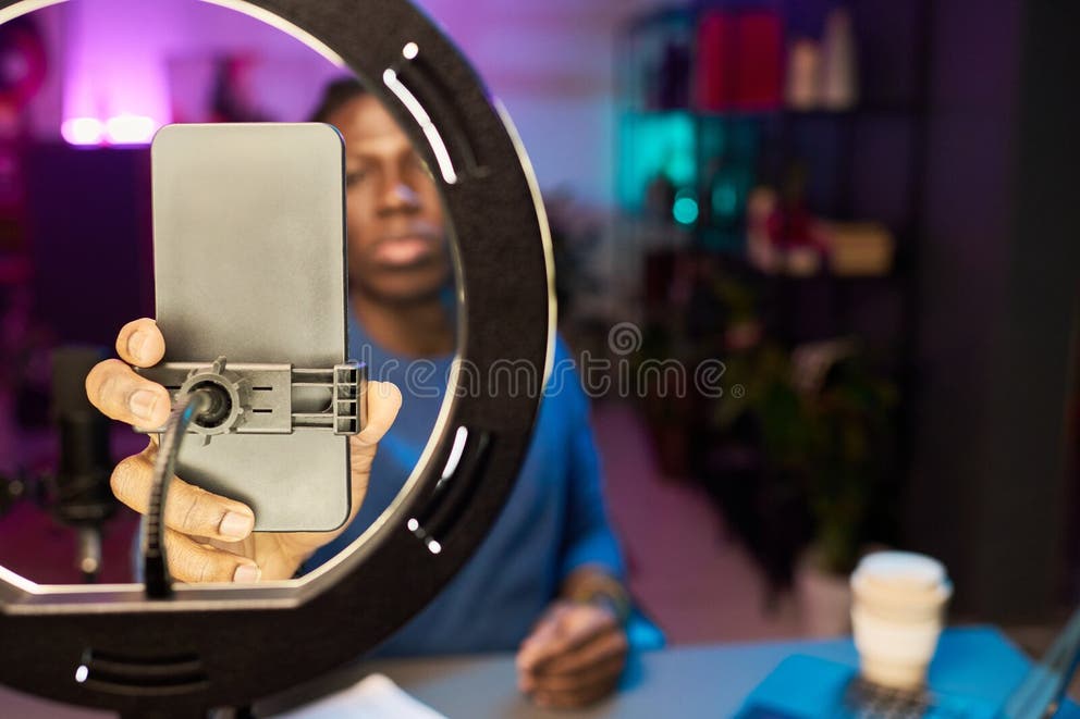 Capturing Selfie Using Smartphone with Ring Light Setup Stock Image - Image of smartphone ...
