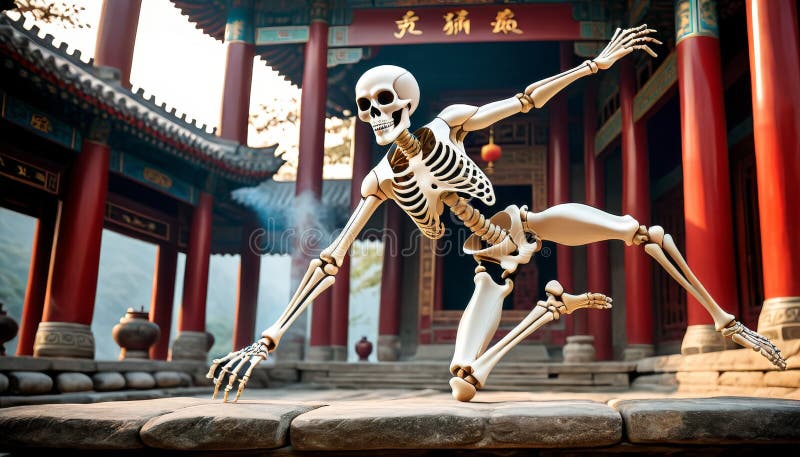 Joyful Skeleton in Oriental Setting Stock Illustration - Illustration ...