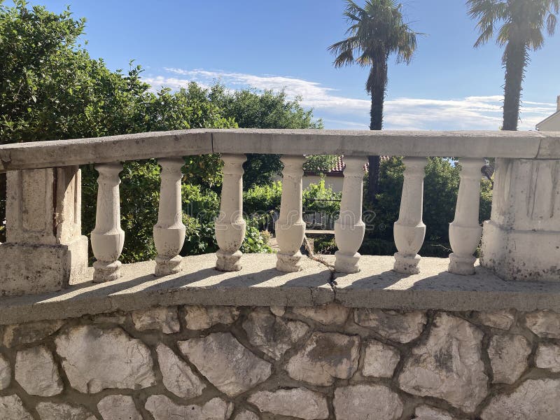 Ancient Stone Railing in a Villa with a View of the Sea in the ...