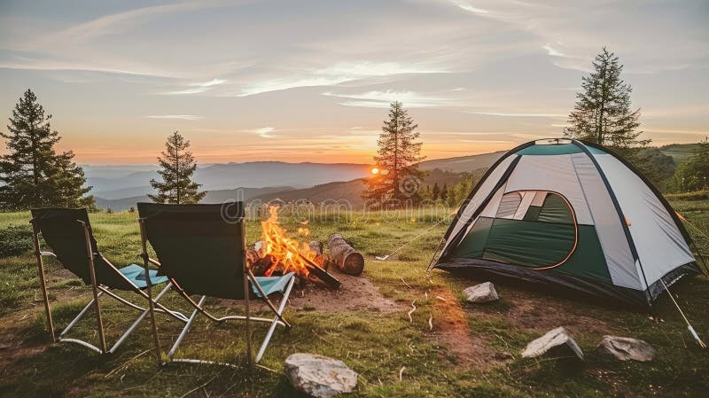 Capturing the Spirit of Adventure a Camping Site with Tent and Fire ...