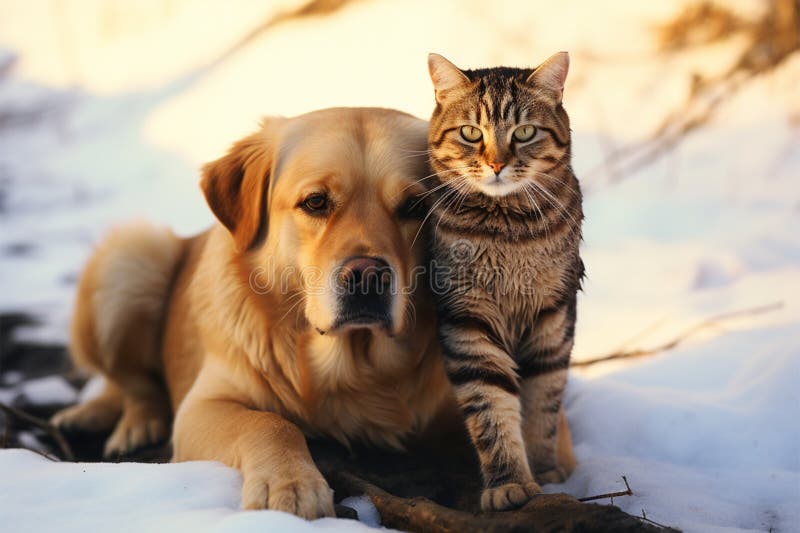 Capturing Their Bond, a Happy Dog and Cat Strike a Pose Stock ...