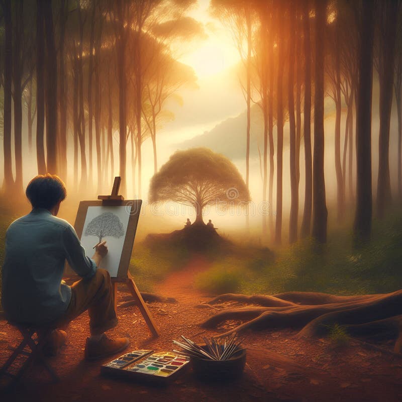 Capturing the Woods: Drawing Trees in the Forest, Generative AI. Stock ...