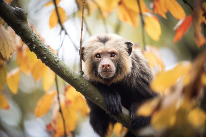 Capuchin Amidst Autumn Leaves in Tree Stock Photo - Image of seasonal ...