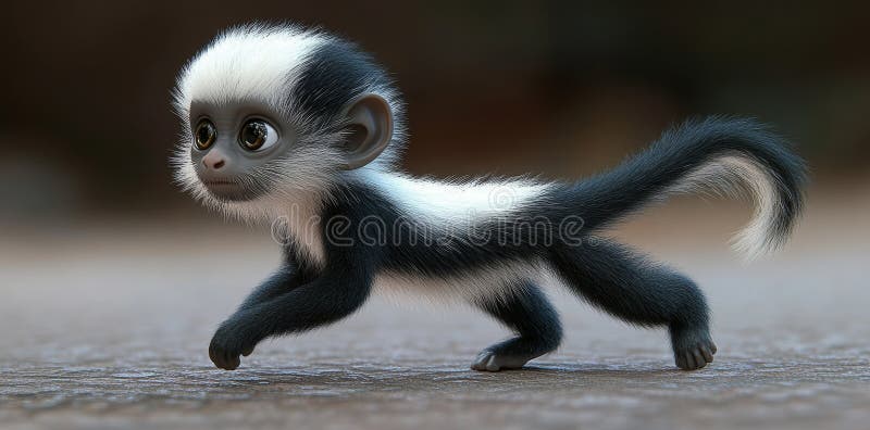A Capuchin Monkey is Depicted in a Dynamic Pose, Highlighting Its ...