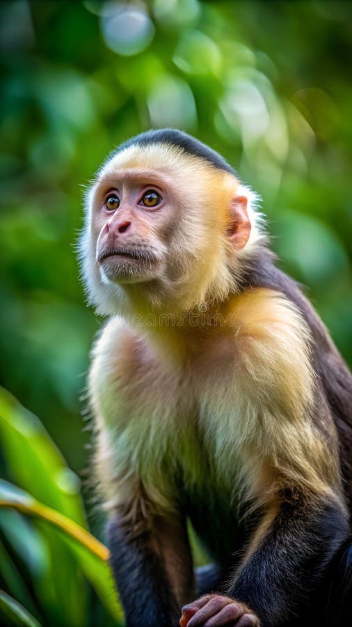 Capuchin Monkey Looks Forest Stock Illustration - Illustration of ...