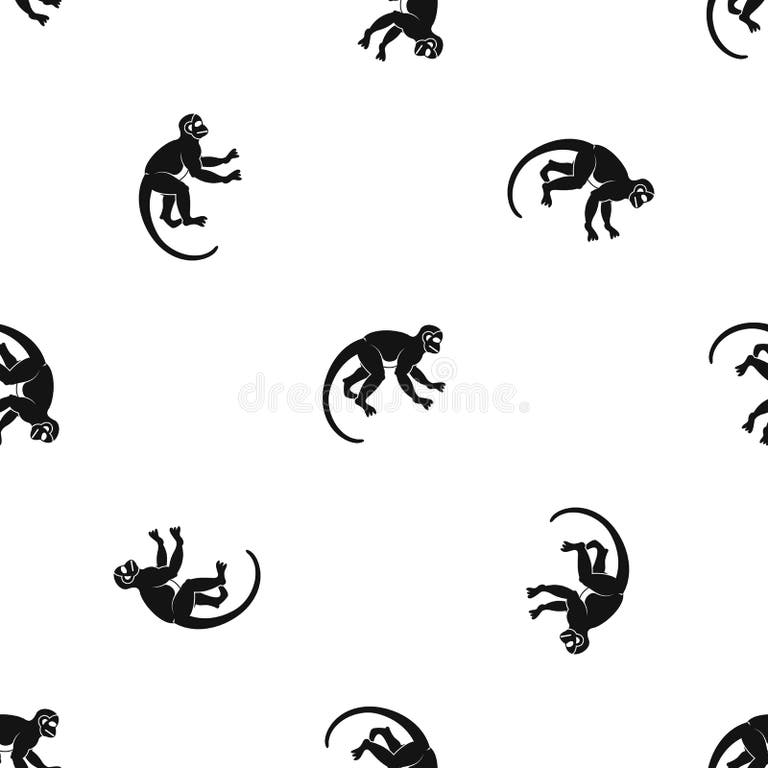 Capuchin Monkey Pattern Seamless Black Stock Vector - Illustration of ...