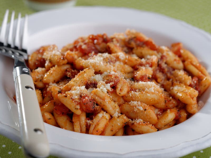 Capunti with Cheese and Tomato Stock Photo - Image of white, macro ...